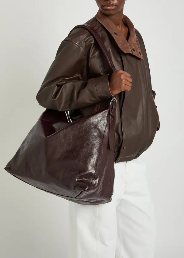 LEMAIRE Belted Leather Hobo Bag - Dark Brown