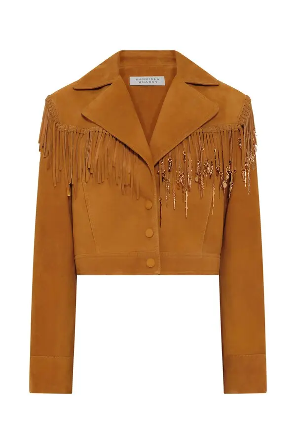 Gabriela Hearst Azra Fringe Jacket In Suede With Charms - Cashew