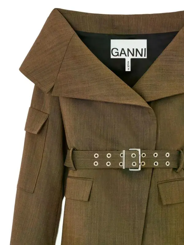 GANNI Belted Wide-collar Jacket