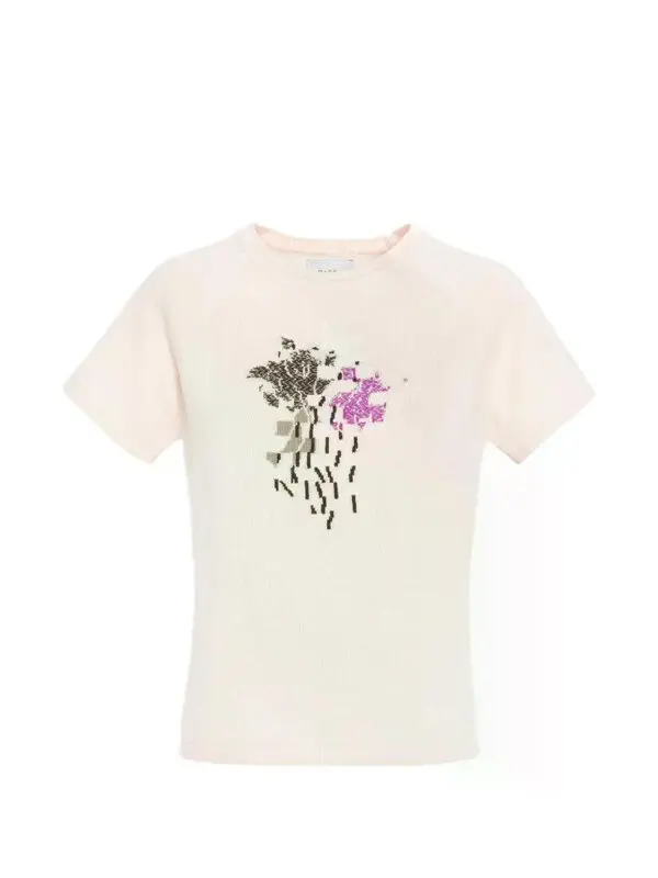 BARRIE Cashmere Top With Floral Motif - Pink