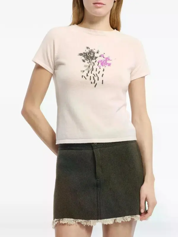 BARRIE Cashmere Top With Floral Motif - Pink