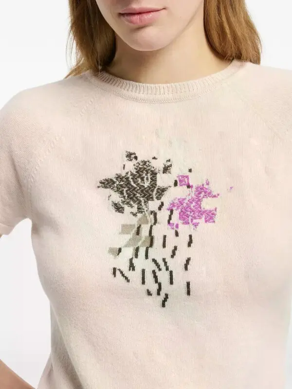 BARRIE Cashmere Top With Floral Motif - Pink