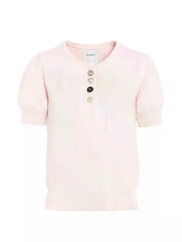 BARRIE Cotton And Cashmere Top With Jewelled Buttons - Pink