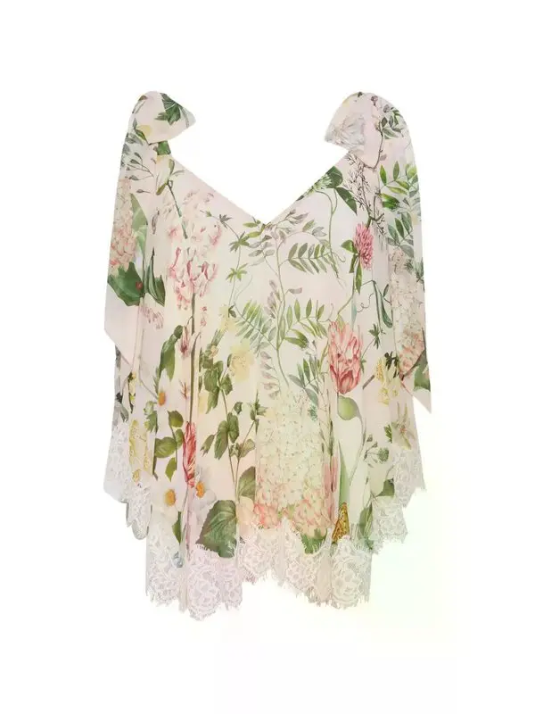 Cara Cara Mari Floral-print Lace-trim Top - Neutrals