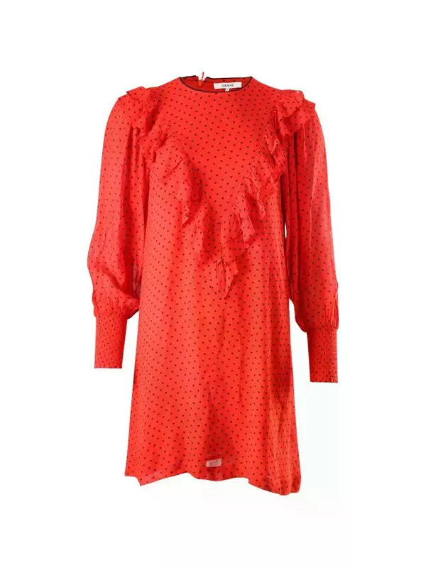 GANNI Polka Dot Ruffled Dress - Red