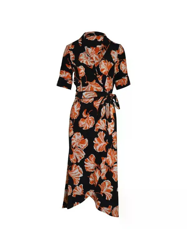 GANNI Wrap Floral-print Midi Dress - Black