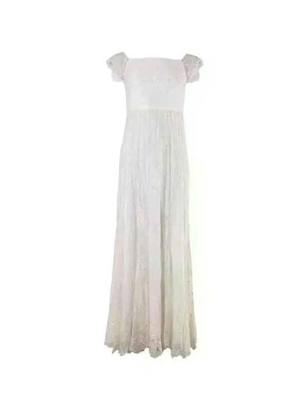 Alice + Olivia Embellished Scalloped Gown - White