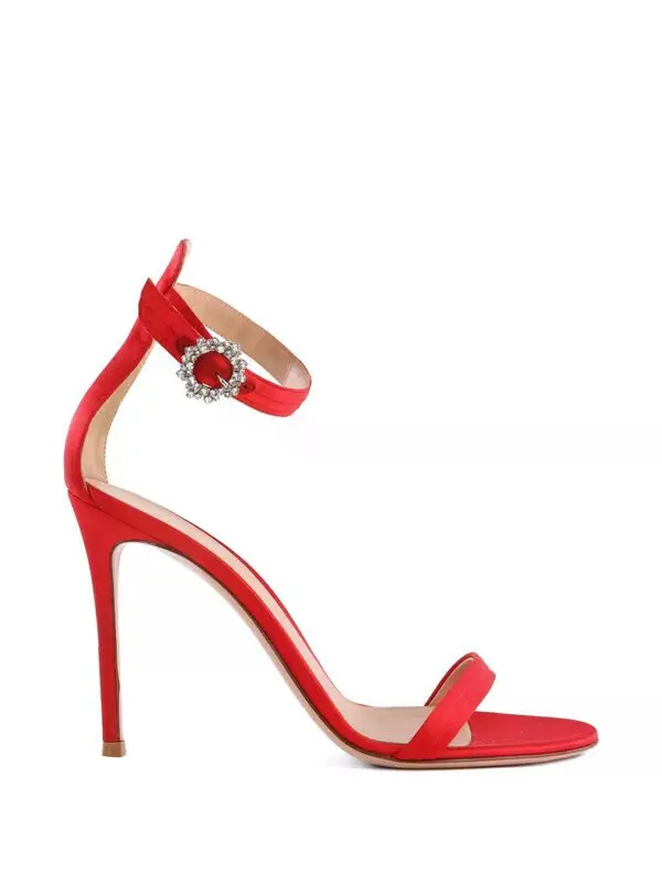 GIANVITO ROSSI Satin Heeled Sandals With Crystal Embellishments