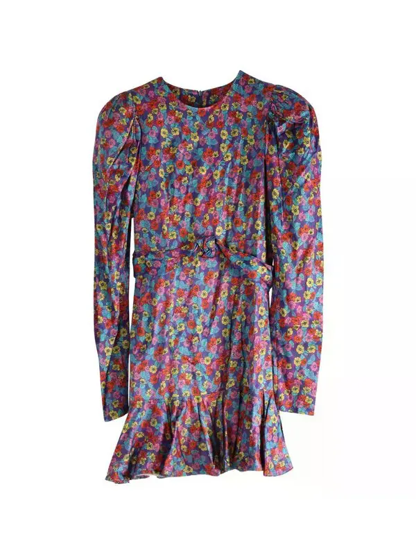 ROTATE BY BIRGER CHRISTENSEN Alison Floral-print Bishop-sleeves Mini Dress - Purple
