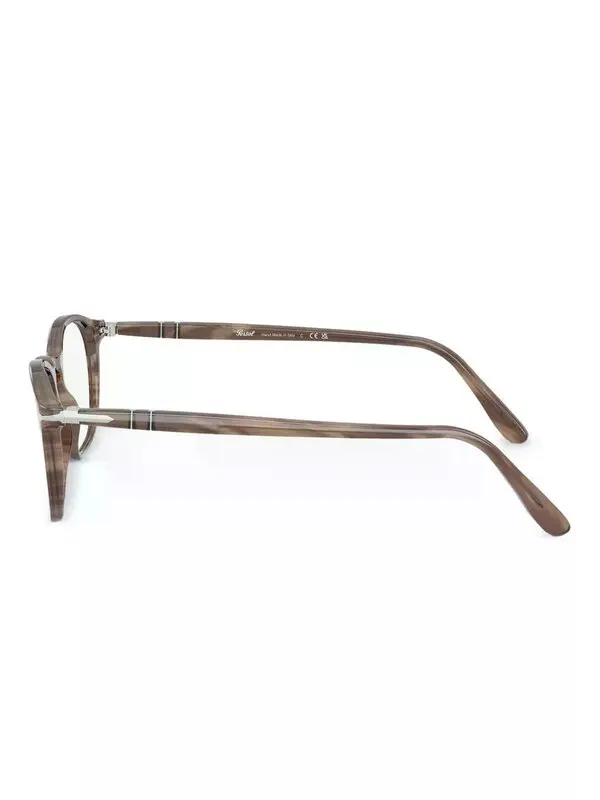 Persol Striped Acetate Round Frame Glasses - Brown