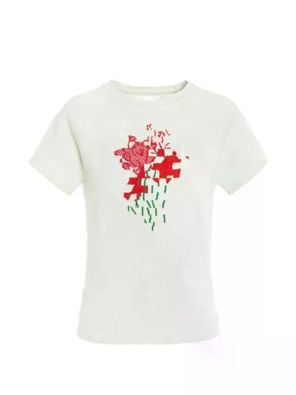 BARRIE Cashmere Floral Motif Top - Green
