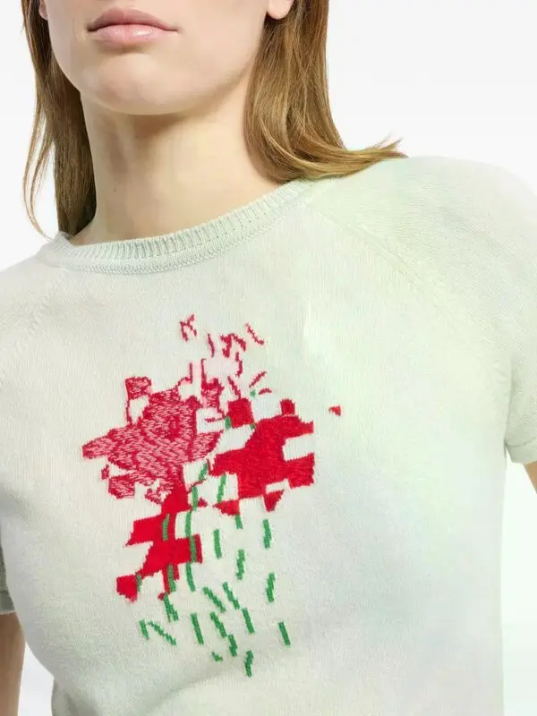 BARRIE Cashmere Floral Motif Top - Green
