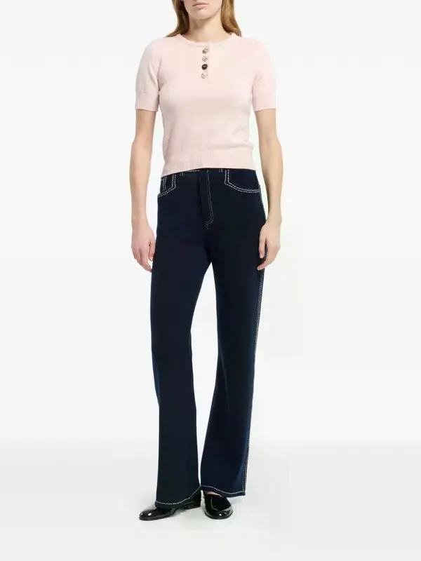 BARRIE Cotton And Cashmere Top With Jewelled Buttons - Pink
