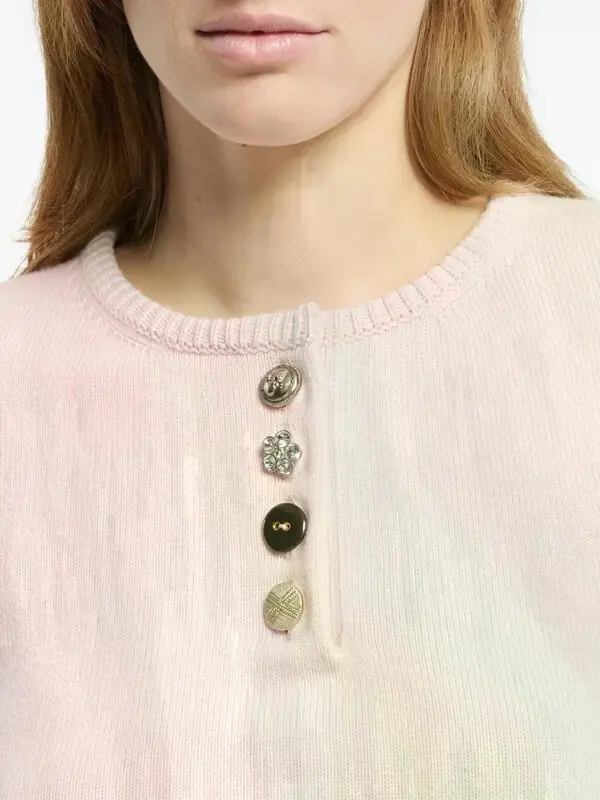 BARRIE Cotton And Cashmere Top With Jewelled Buttons - Pink