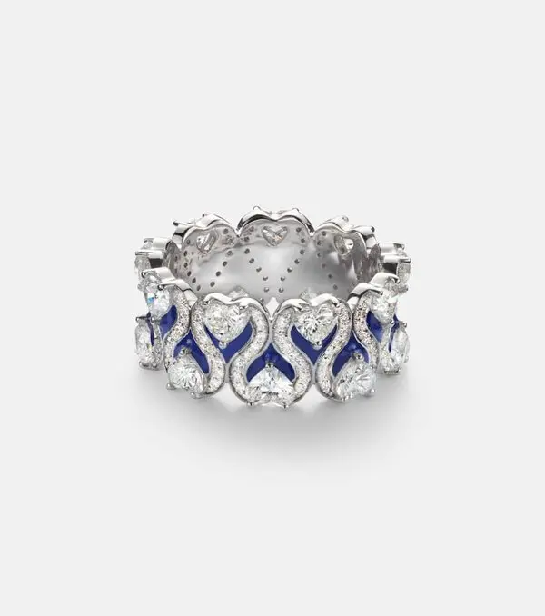 KAMYEN Roman Heart 18kt White Gold And Enamel Ring With Diamonds - Silver