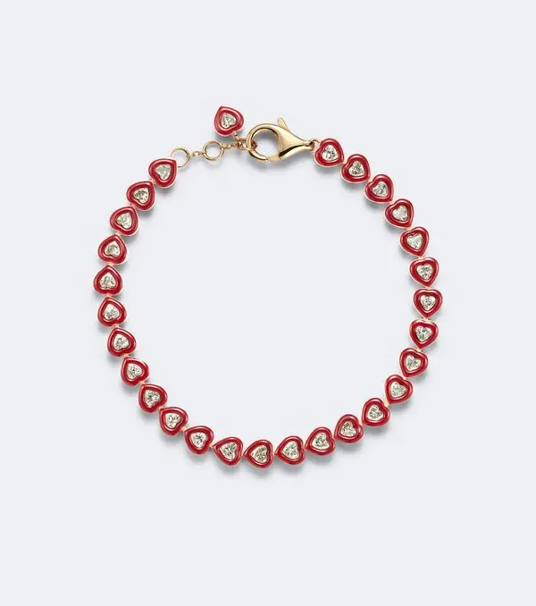 KAMYEN 18kt Rose Enamel Diamond Bracelet - Red