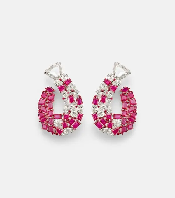 KAMYEN 18kt White Gold Earrings With Rubies And Diamonds - Silver