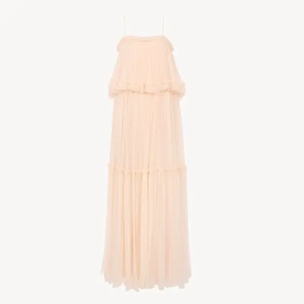 Chloé Thin-strap Long Dress In Mousseline - Powdery Pink