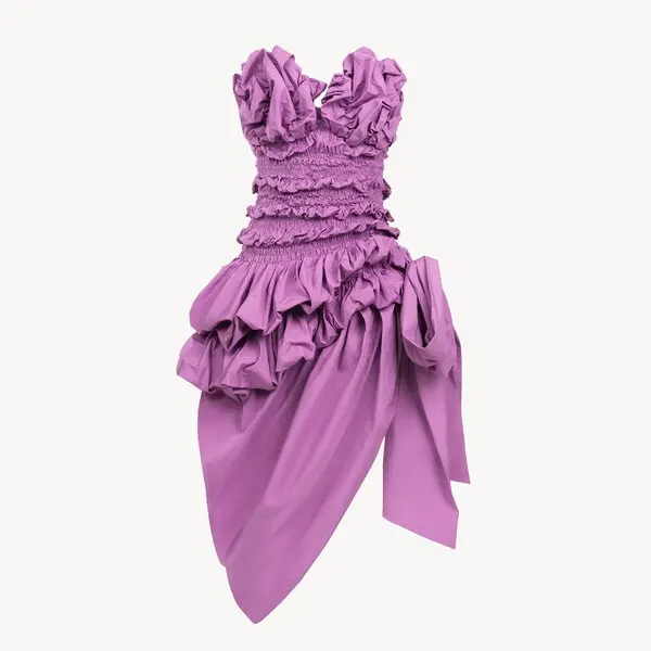 Chloé Ruched Bustier Midi Dress In Poplin - Smoky Lavender