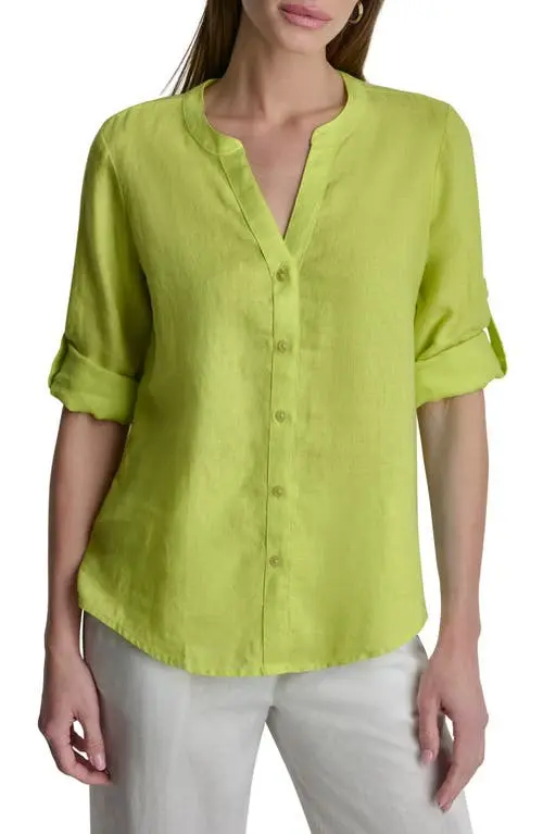 Dkny Linen Button-up Shirt - Limeade