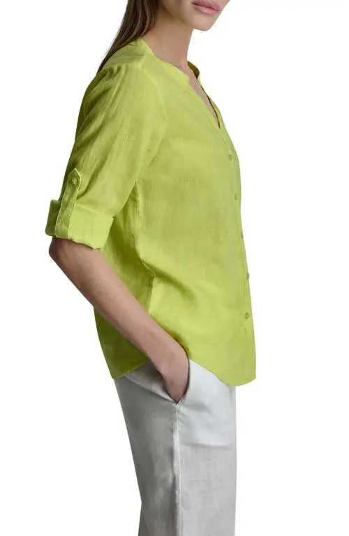 Dkny Linen Button-up Shirt - Limeade
