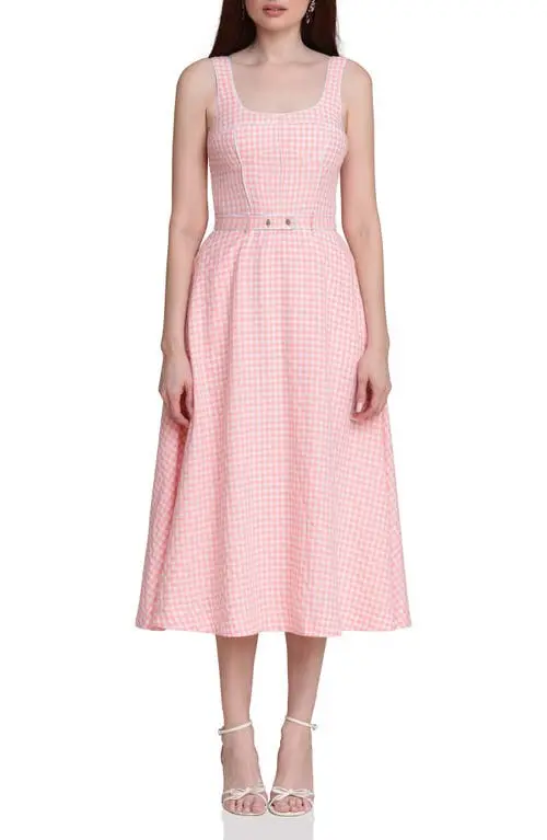 Avec Les Filles Bustier Bodice Gingham Midi Dress - Pink - White Gingham