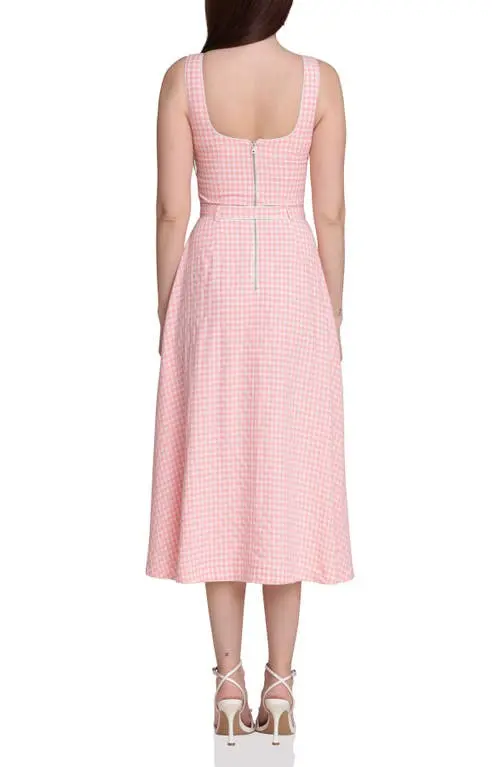 Avec Les Filles Gingham Midi Dress With Bustier Bodice