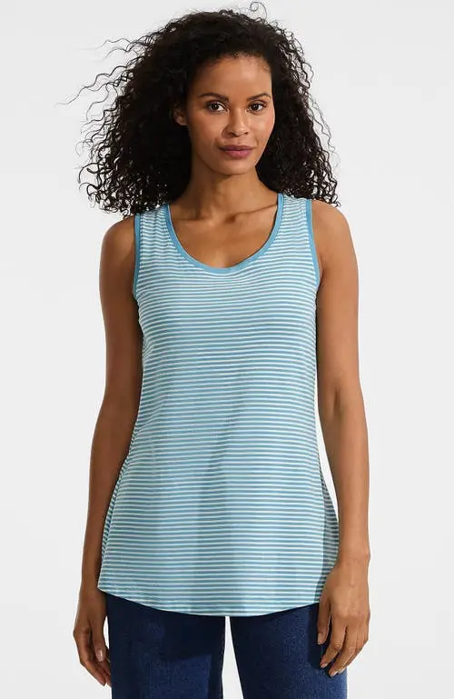 LANDS' END Supima Cotton Tunic Tank - Bright Aqua Micro Stripe