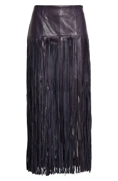 TWP Tangled Up Genuine Leather Fringe Skirt - Midnight