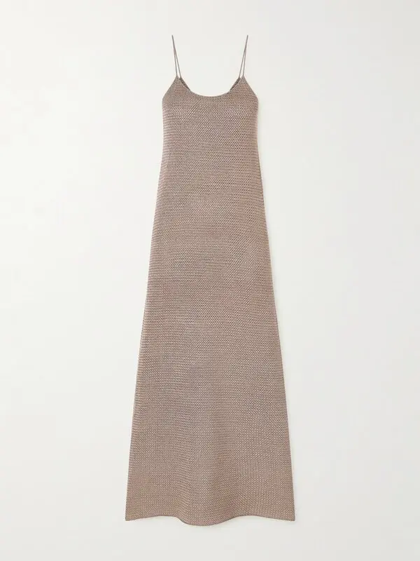 Veronica De Piante Liliana Crocheted Silk Maxi Dress - Neutrals