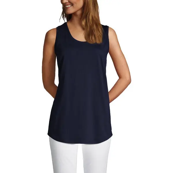 LANDS' END Supima Cotton Tunic Tank Top - Radiant Navy