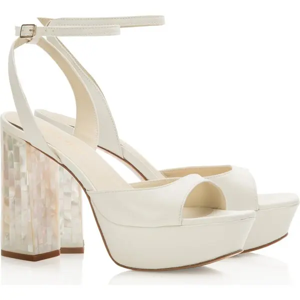 FREYA ROSE Margot Ankle Strap Pearl Platform Heel Sandal - Ivory