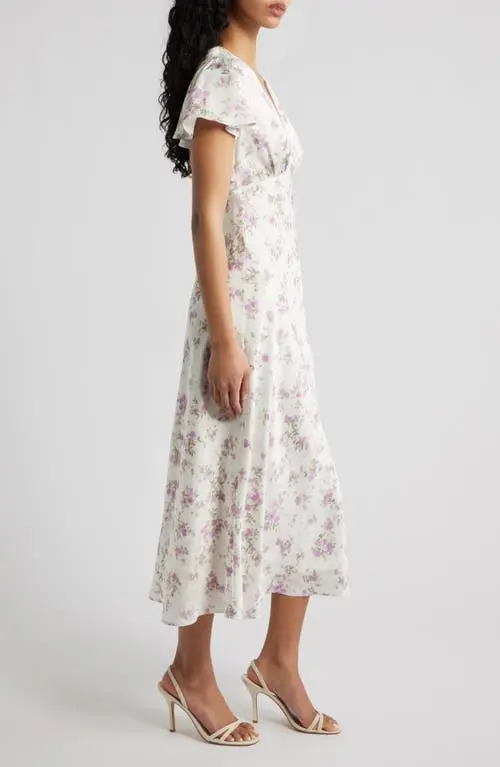 Lulus Floral Flutter Sleeve Maxi Dress
