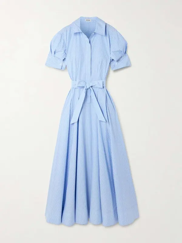 Simkhai Truman Belted Striped Cotton Midi Shirt Dress - Blue