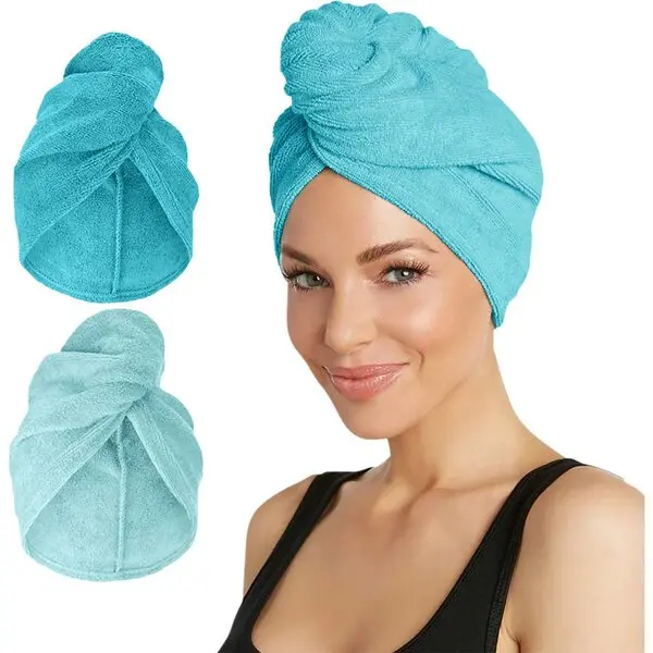TURBIE TWIST 2 Pack Microfiber Hair Towel For Straight, Wavy - Dark Aqua & Light Aqua