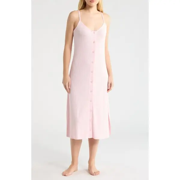 French Connection Rib Button Front Nightgown - Icy Pink