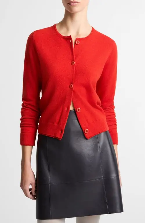 Vince Scallop Trim Button Front Cardigan - Poppy