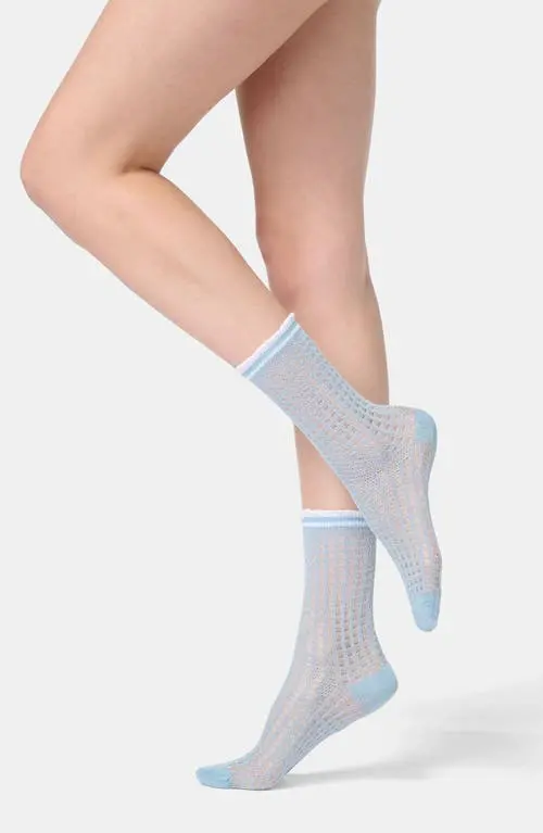 Oroblu Cotton Blend Open Knit Crew Socks - Sky