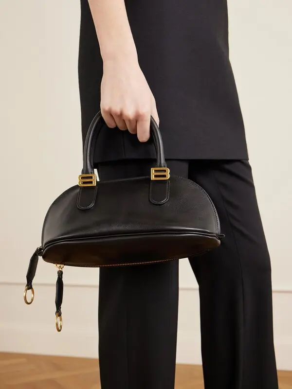 Balenciaga Bolero Embellished Leather Shoulder Bag - Black