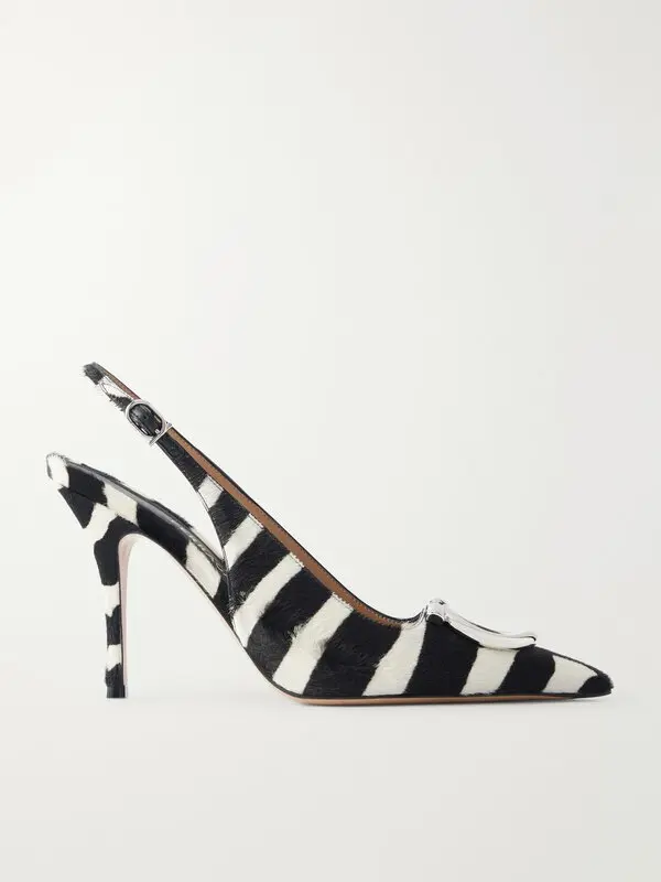 FERRAGAMO Sara Embellished Zebra-print Calf Hair Slingback Pumps - Animal Print
