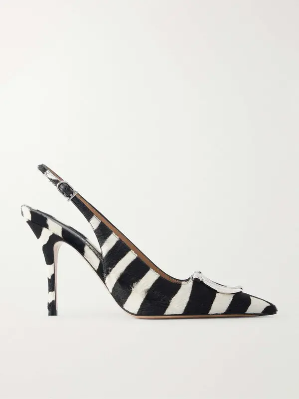 FERRAGAMO Sara Embellished Zebra-print Calf Hair Slingback Pumps - Zebra Print