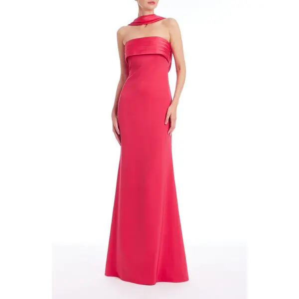 Badgley Mischka Scarf Detail Strapless Gown - Rose