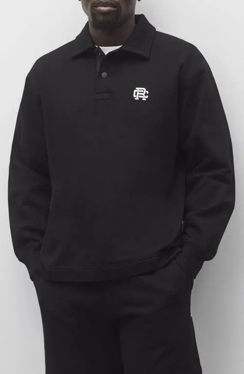 Reigning Champ Embroidered Monogram Midweight Cotton French Terry Rugby Sweatshirt - Black-white