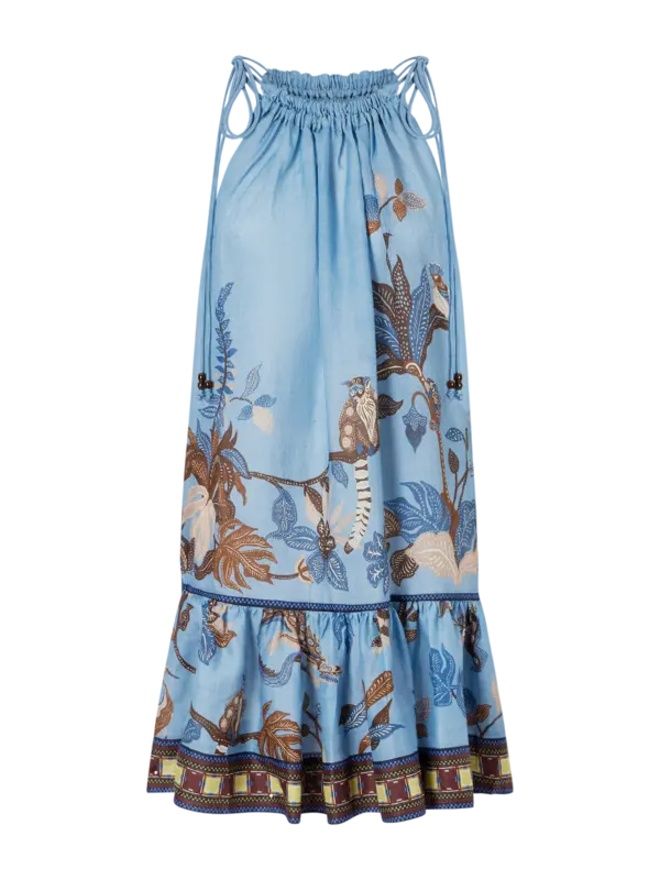 ALEMAIS Georgie Gathered Tiered Printed Ramie Mini Dress - Multi