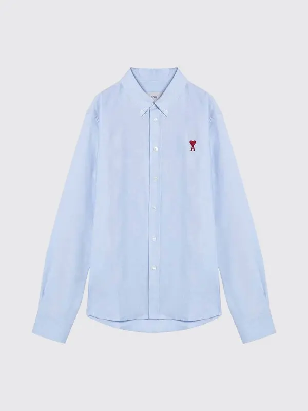 AMI Paris Button-down Cotton Shirt With Contrasting Embroidered Logo