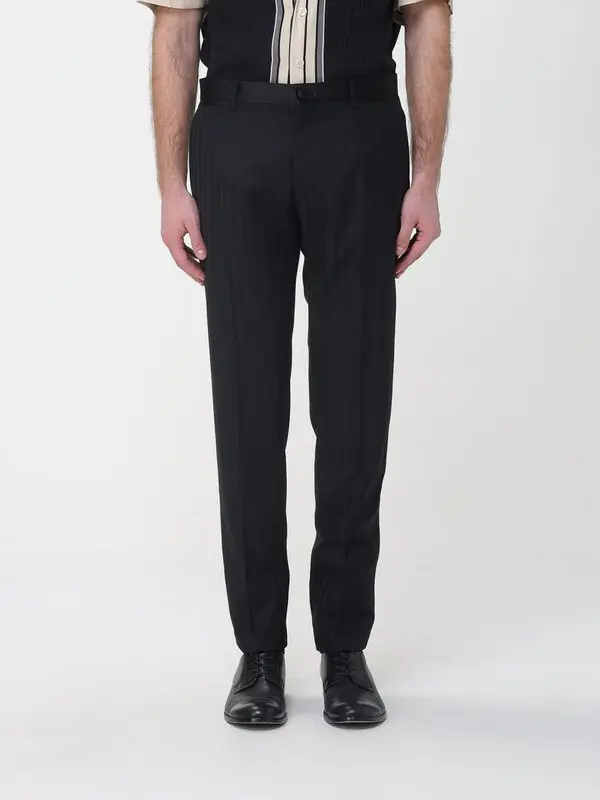 Dolce & Gabbana Silk Blend Pinstriped Tailored Trousers - Black