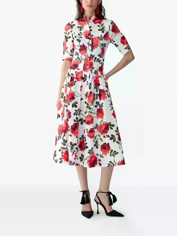 Carolina Herrera Floral Print Midi Shirt Dress - White