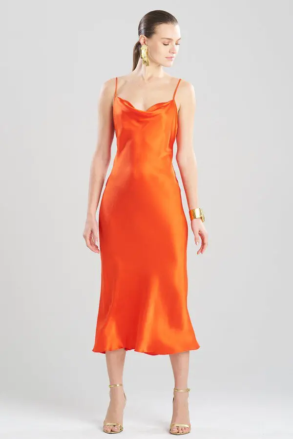 Natori Key Backless Silk Slip Dress - Orange