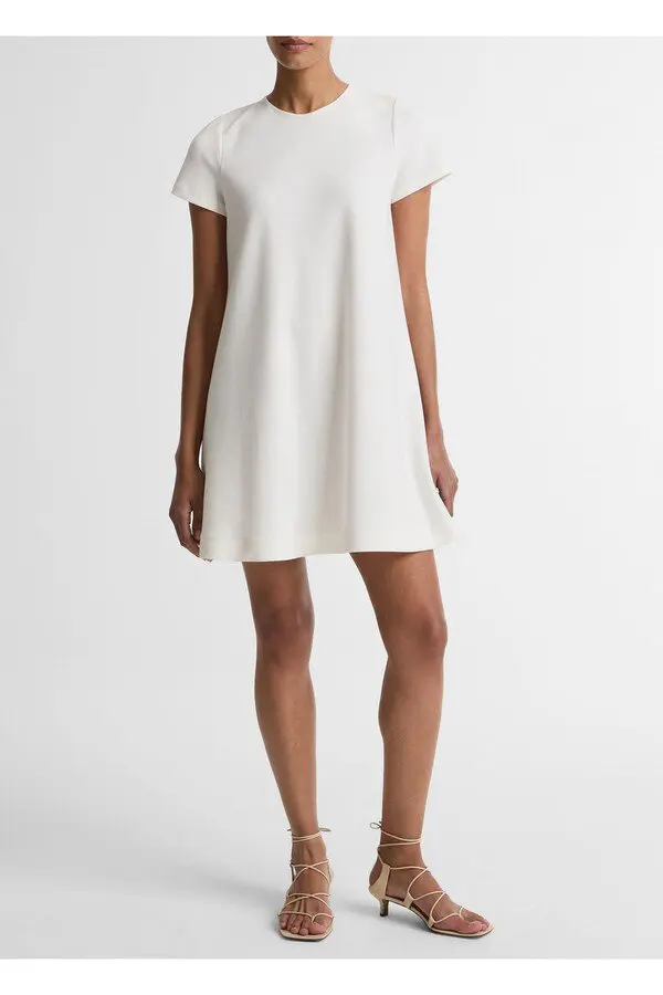 Vince Bias Short-sleeve Dress - Neutral / White