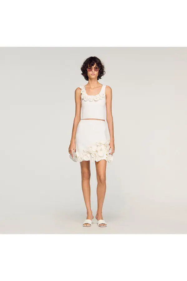 Sandro Mini Floral Knit Skirt - White